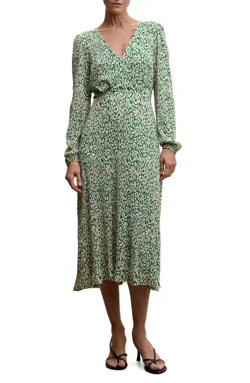 Mango Floral Crinkle A-Line Dress - Green | Editorialist