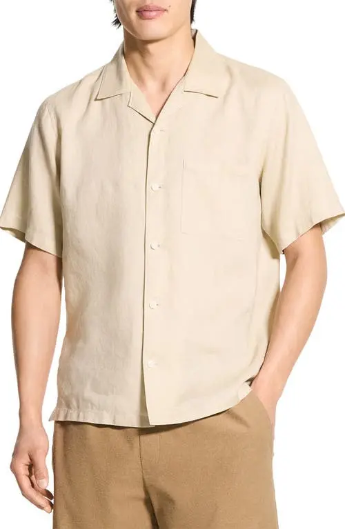 Theory Noll Short Sleeve Linen Button-up Camp Shirt - Chino