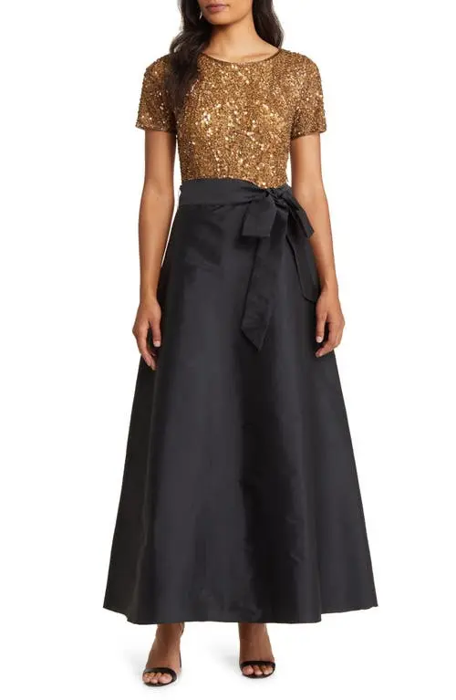 Pisarro Nights Beaded Bodice Gown - Gold