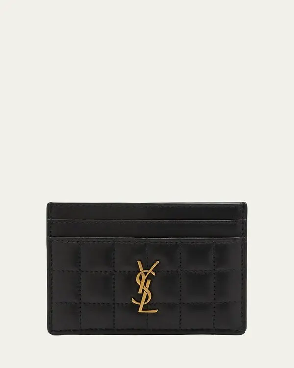 Saint Laurent Cassandre Card Case In Quilted Smooth Leather - Black