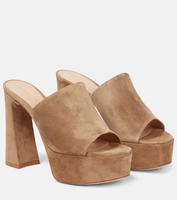 GIANVITO ROSSI Holly Suede Platform Mules - Brown