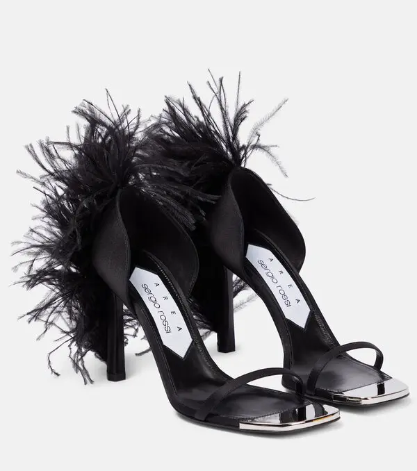 AREA X Sergio Rossi Amazona Feather-trimmed Sandals - Black