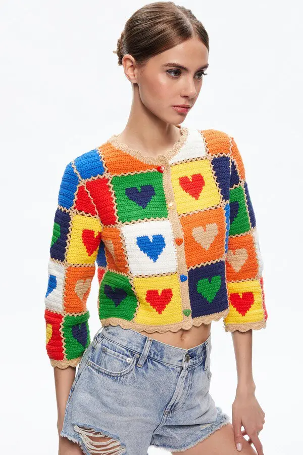 Alice + Olivia Anderson Crochet Heart Cardigan - Stripe | Editorialist