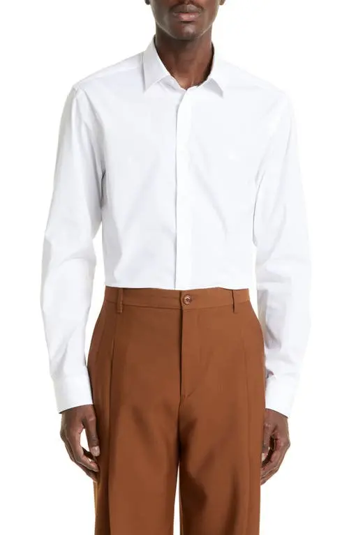 Burberry Sherfield Equestrian Knight Stretch Cotton Poplin Button-up Shirt - White