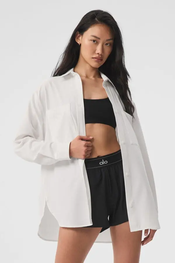 Alo Yoga Dreamscape Long Sleeve Button-down Top - White
