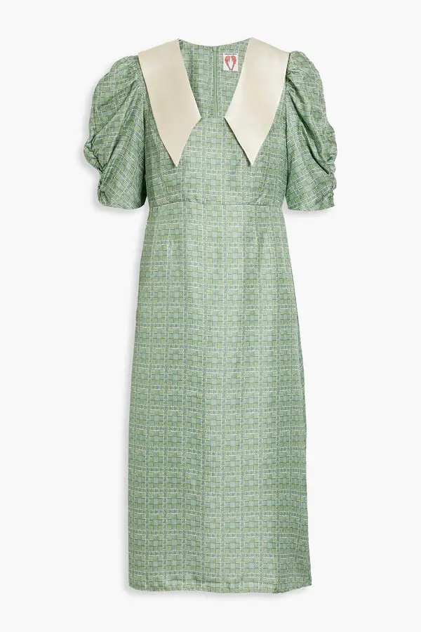 Shrimps Printed Gathered Silk-Satin Midi Dress Green Uk 12 In Light Green -  85% Off | Editorialist