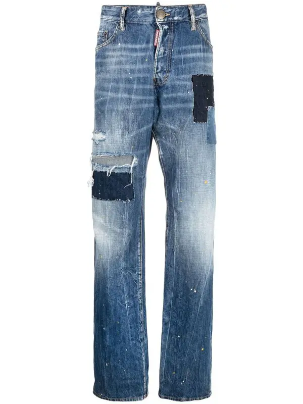 Dsquared2 Distressed Patchwork Straight Leg Jeans
