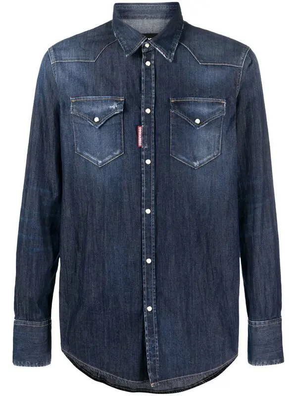 Dsquared2 Distressed Denim Shirt - Blue