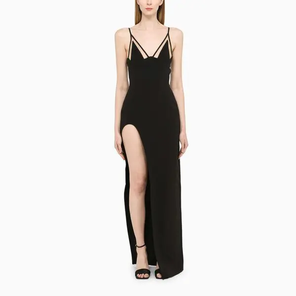 David Koma Stretch Fabric Long Dress - Black