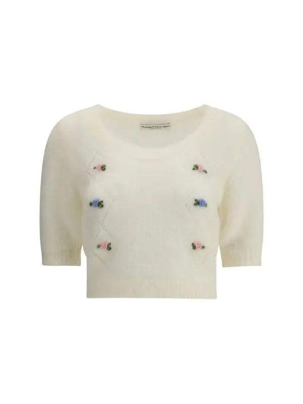 Alessandra Rich Short-sleeved Knit Mohair Sweater - White
