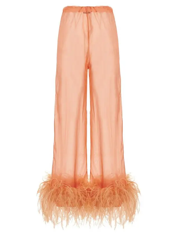 Oseree Feather-trimmed Silk Pants - Pink