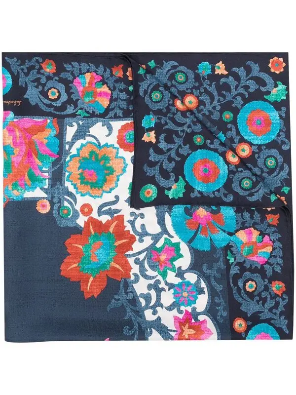 FERRAGAMO Printed Silk Foulard - Blue