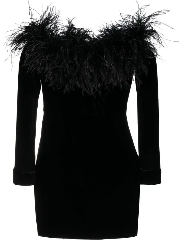 Alessandra Rich Feather-trimmed Velvet Minidress