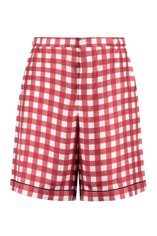 Prada Printed Silk Check Shorts - Red
