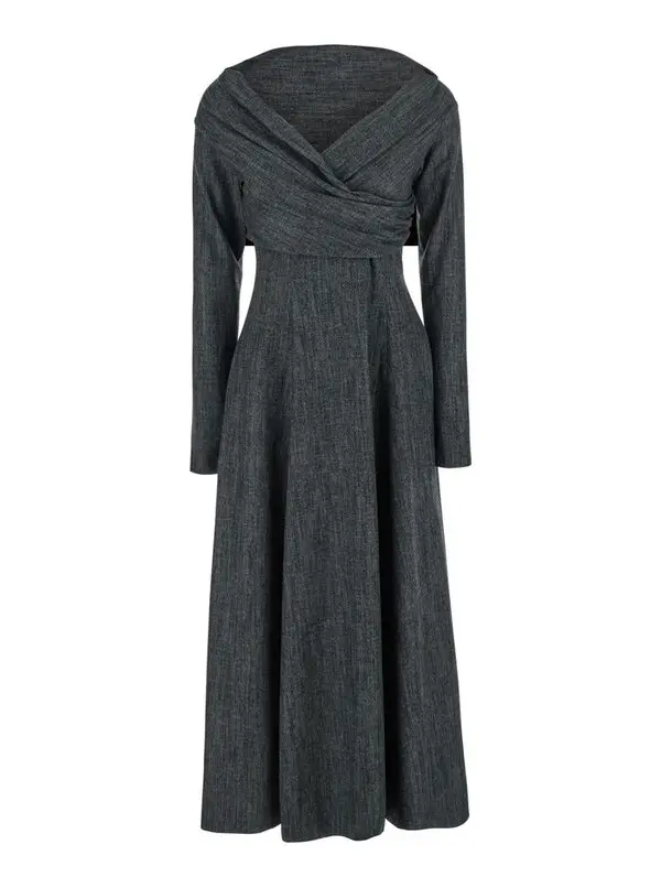 Alberta Ferretti Off-shoulder Long Dress - Grey