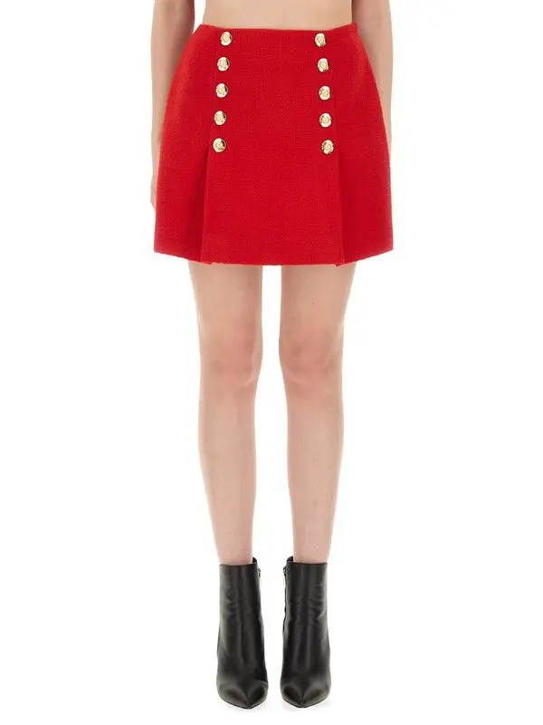 Balmain Mini Wool Skirt - Red