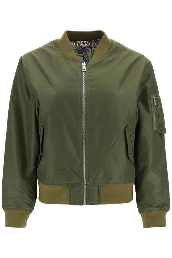 Tory Burch Reversible Bomber Jacket With Printed Silk Lining In 
