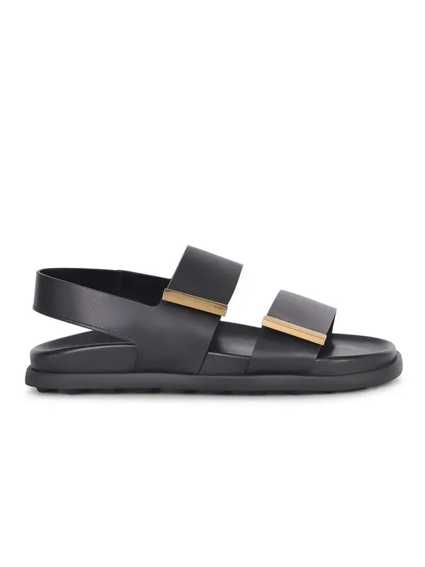 TOD'S Leather Sandals With Logoed Metal Plates