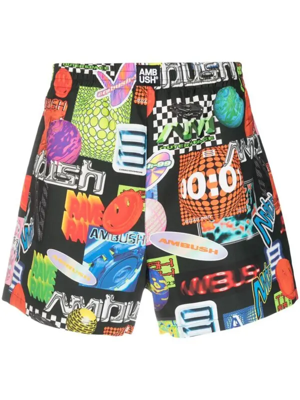 AMBUSH Graphic-print Elasticated Shorts - Multicolour