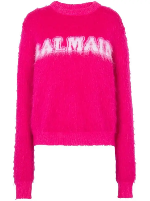Balmain Logo-jacquard Jumper - Fuchsia/white