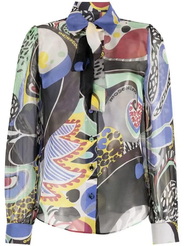 Moschino Abstract-pattern Pussy-bow Blouse