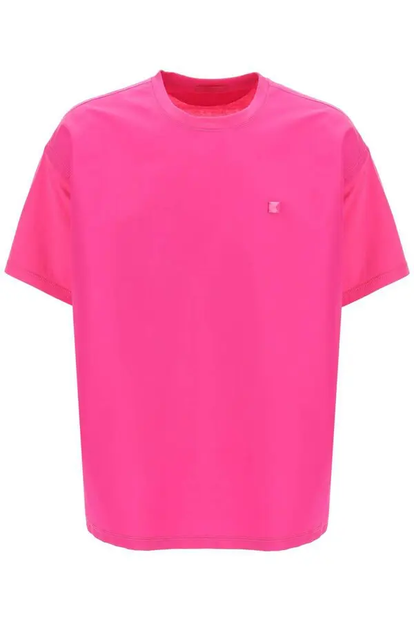 Valentino Garavani Cotton And Nylon T-Shirt With Stud In Fuchsia 
