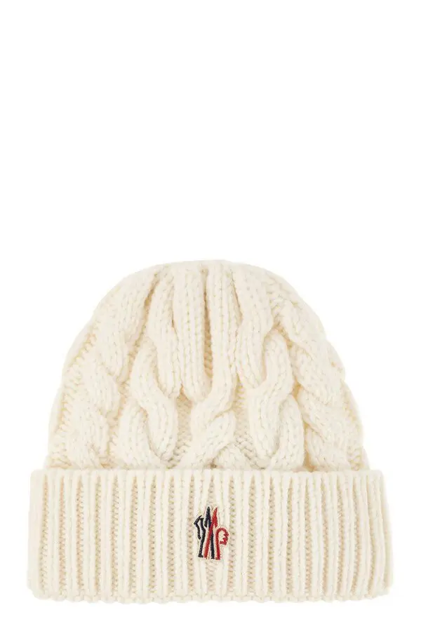 Moncler Cable Knit Wool Beanie - Beige