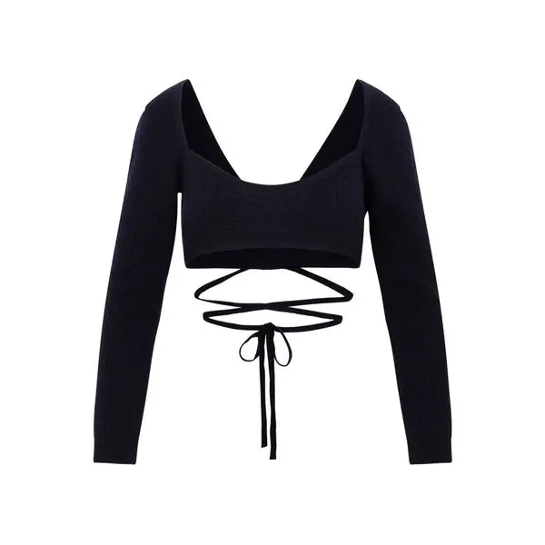 Patou Knitted Wrap Top - Black
