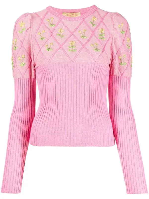 CORMIO Embroidered Glitter-cotton T-shirt - Pink