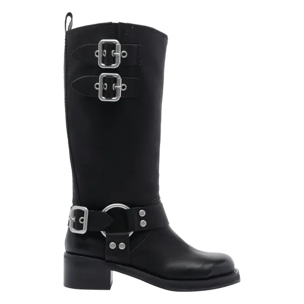 Steve Madden Buckled Leather Boots - Black