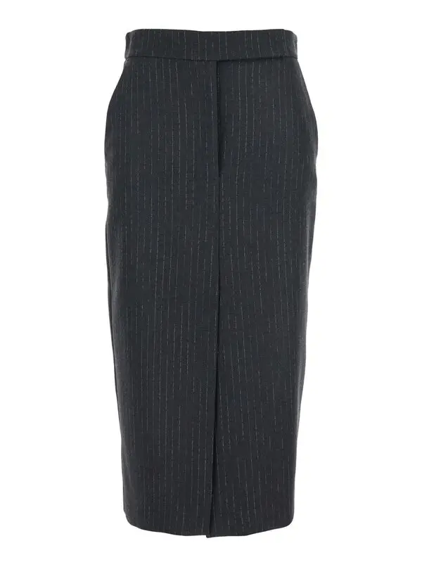 PLAIN Striped Wool-blend Skirt With Slits - Grey
