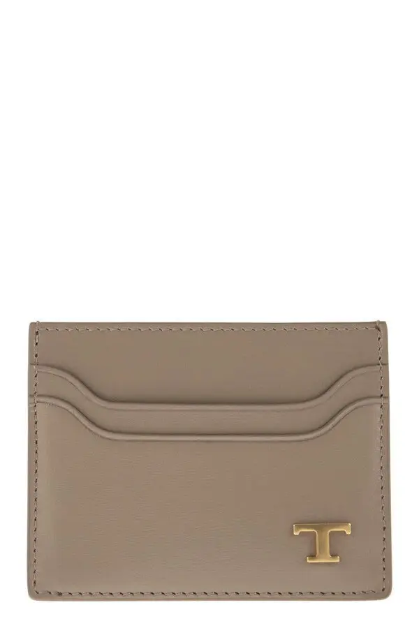 TOD'S Leather Card Holder With Logo - Beige