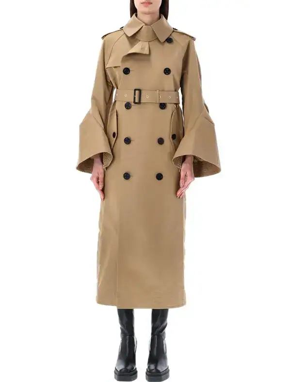 Buy Sacai Bell Sleeves Trench Coat - Dark Beige At 28% Off | Editorialist