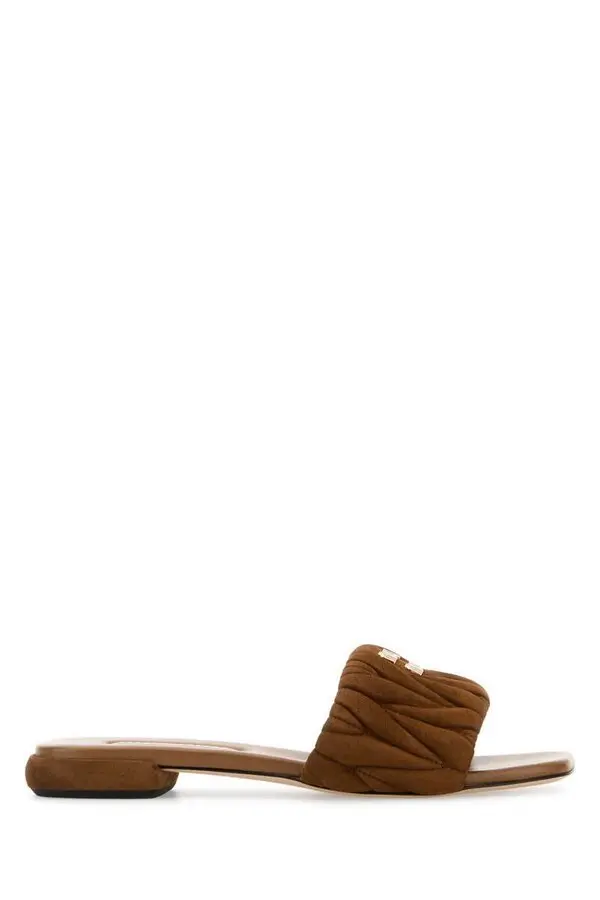 Miu Miu Caramel Suede Slippers - Brown