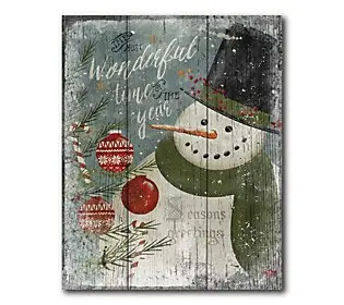 COURTSIDE MARKET Most Wonderful Time Snowman 16 X20 Canvas Art