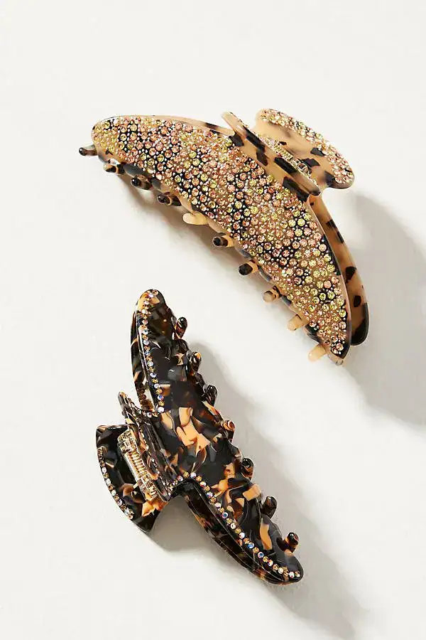 Anthropologie Crystal Embellished Hair Claw Clips, Set Of 2  display picture 1
