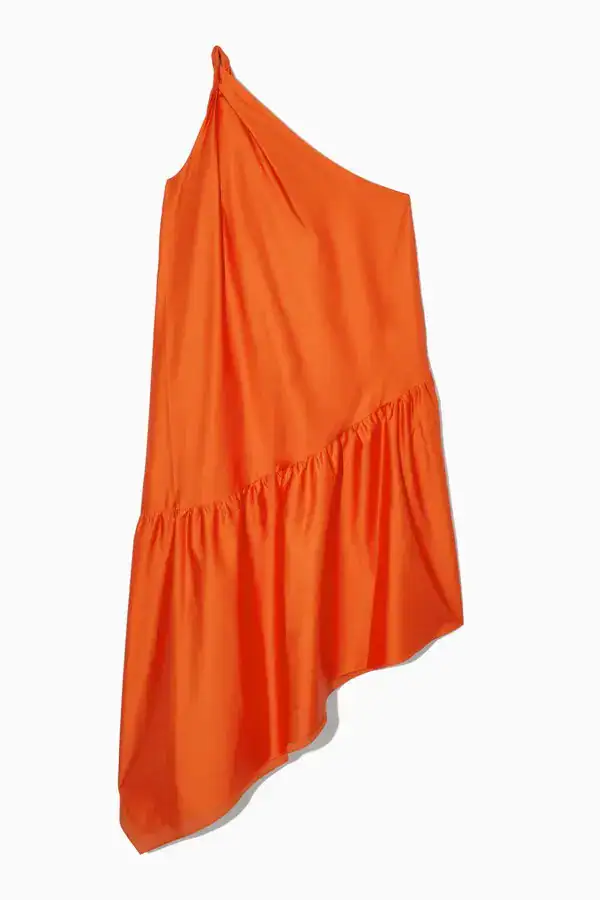 Cos Twisted Asymmetric Trapeze Dress - Orange | Editorialist