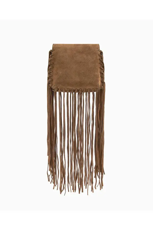 Giorgio Armani La Prima Fringed Suede Bag - Beige