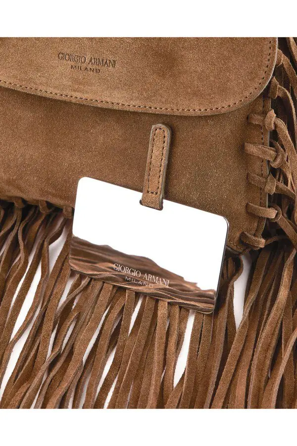 Giorgio Armani La Prima Fringed Suede Bag - Beige