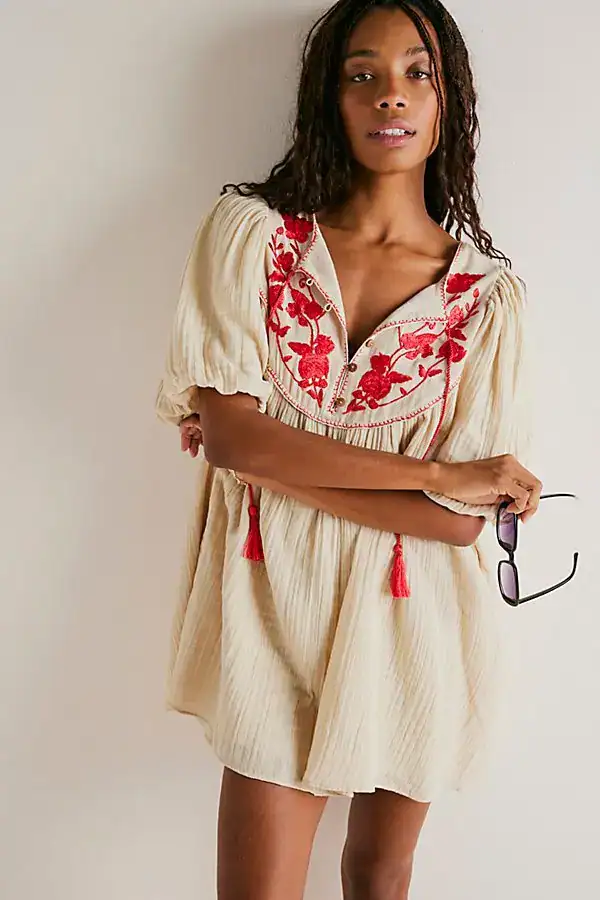 Free People Rosa Linda Embroidered Mini Dress By - Tea Combo | Editorialist