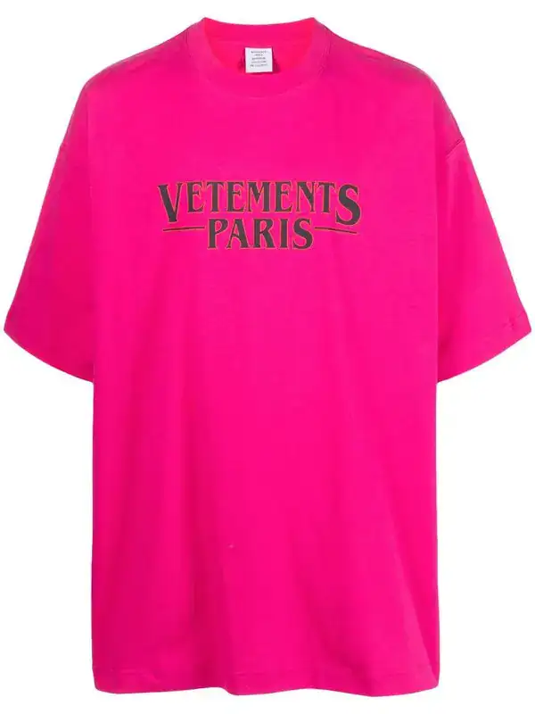 Vetements Logo-Print Cotton T-Shirt In Pink - 43% Off | Editorialist