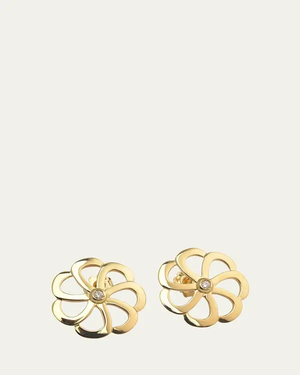 L. KLEIN 18k Yellow Flora Diamond Stud Earrings