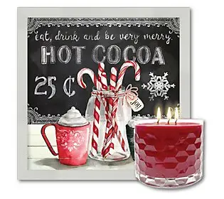 COURTSIDE MARKET Courtside Peppermint Cocoa 8x8 Art & 13.5 Oz 3 Ick Candle