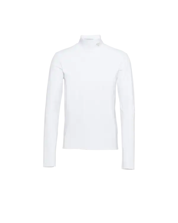 Prada Technical Jersey Mock Turtleneck - White | Editorialist
