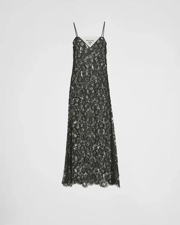 prada embroidered poplin and lace dress Prada Embroidered Lace And Poplin Mini-dress, Women, Black/white, Size 36