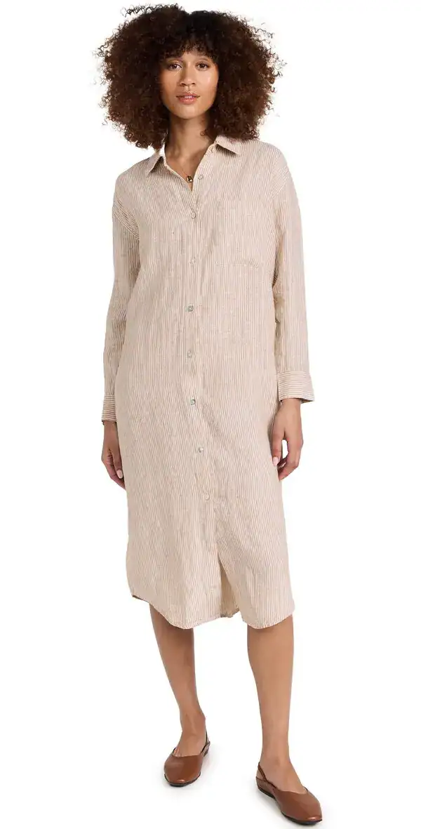 linen dress 3/4 sleeve Linen Dress BARBARA In 3/4 Sleeves XS / Blue main image 0