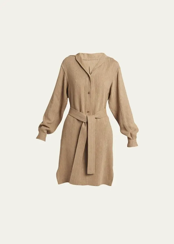 Loro Piana Birgit Summer Linen Belted Shirtdress - E08a Rope Beige ...