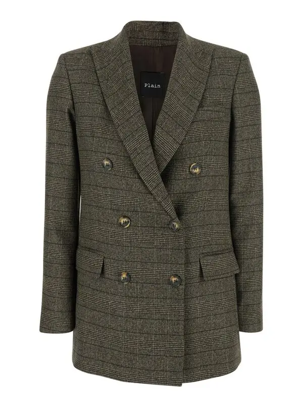 PLAIN Striped Wool Double-breasted Jacket - Brown