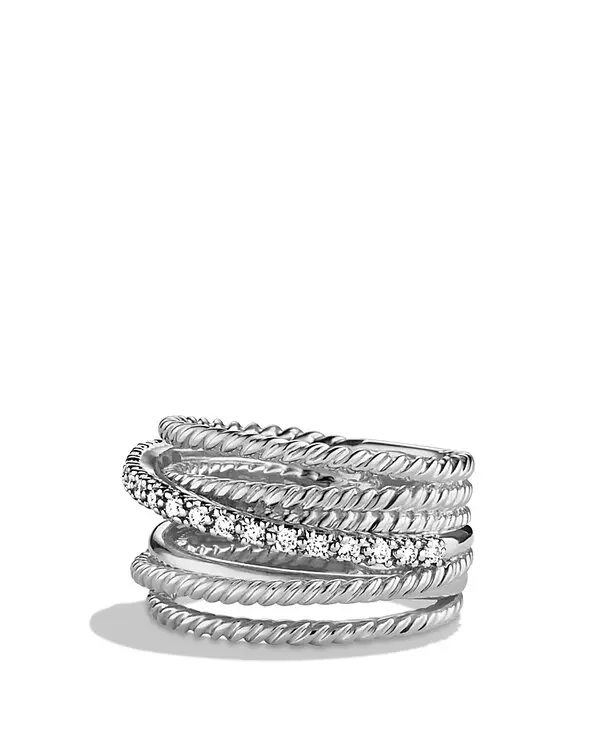 David Yurman Crossover Wide Diamond Ring - White/silver