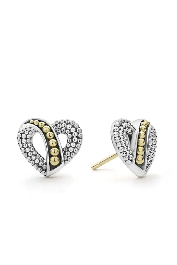 Lagos Signature Caviar Two-tone Heart Stud Earrings